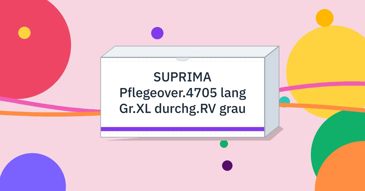Symbolbild: Packung mit der Aufschrift SUPRIMA Pflegeover.4705 lang Gr.XL durchg.RV grau (PZN 13971923) – Verfügbarkeit und Bezug in Apotheken in Frankfurt am Main