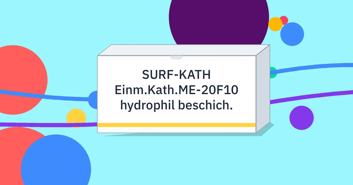 Symbolbild: Packung mit der Aufschrift SURF-KATH Einm.Kath.ME-20F10 hydrophil beschich. (PZN 05549564) – Verfügbarkeit und Bezug in Apotheken in Frankfurt am Main