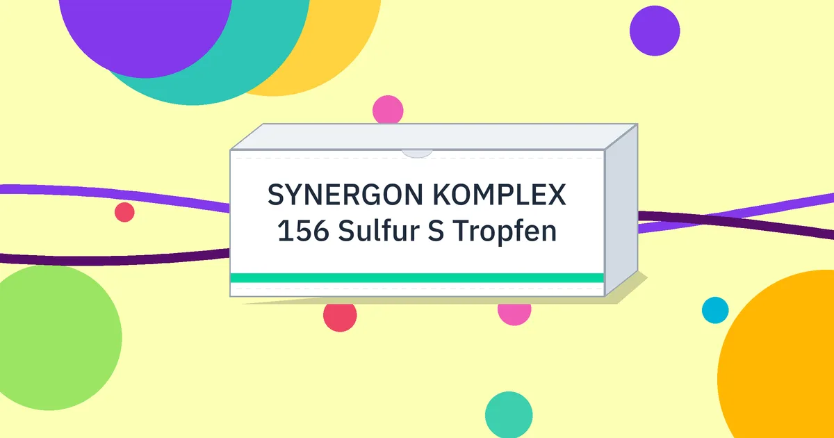 Symbolbild: Packung mit der Aufschrift SYNERGON KOMPLEX 156 Sulfur S Tropfen (PZN 00619082) – Verfügbarkeit und Bezug in Apotheken in Frankfurt am Main