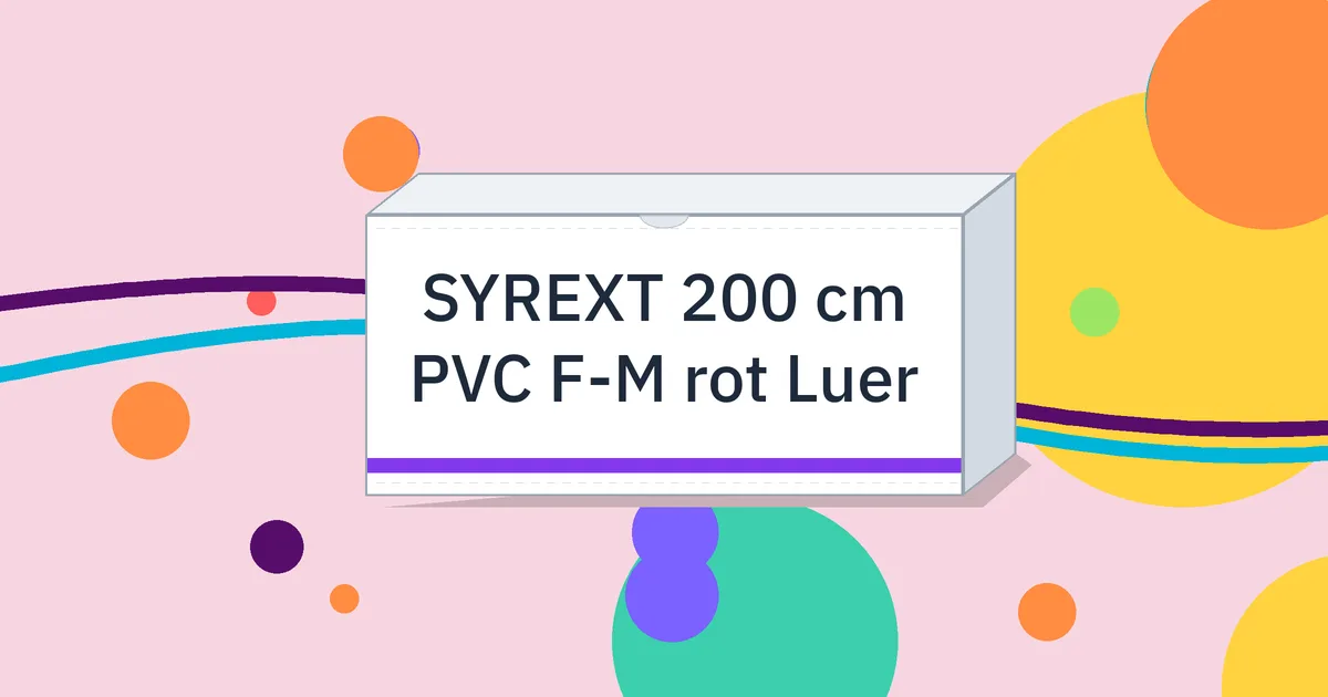 Symbolbild: Packung mit der Aufschrift SYREXT 200 cm PVC F-M rot Luer (PZN 17897632) – Verfügbarkeit und Bezug in Apotheken in Frankfurt am Main