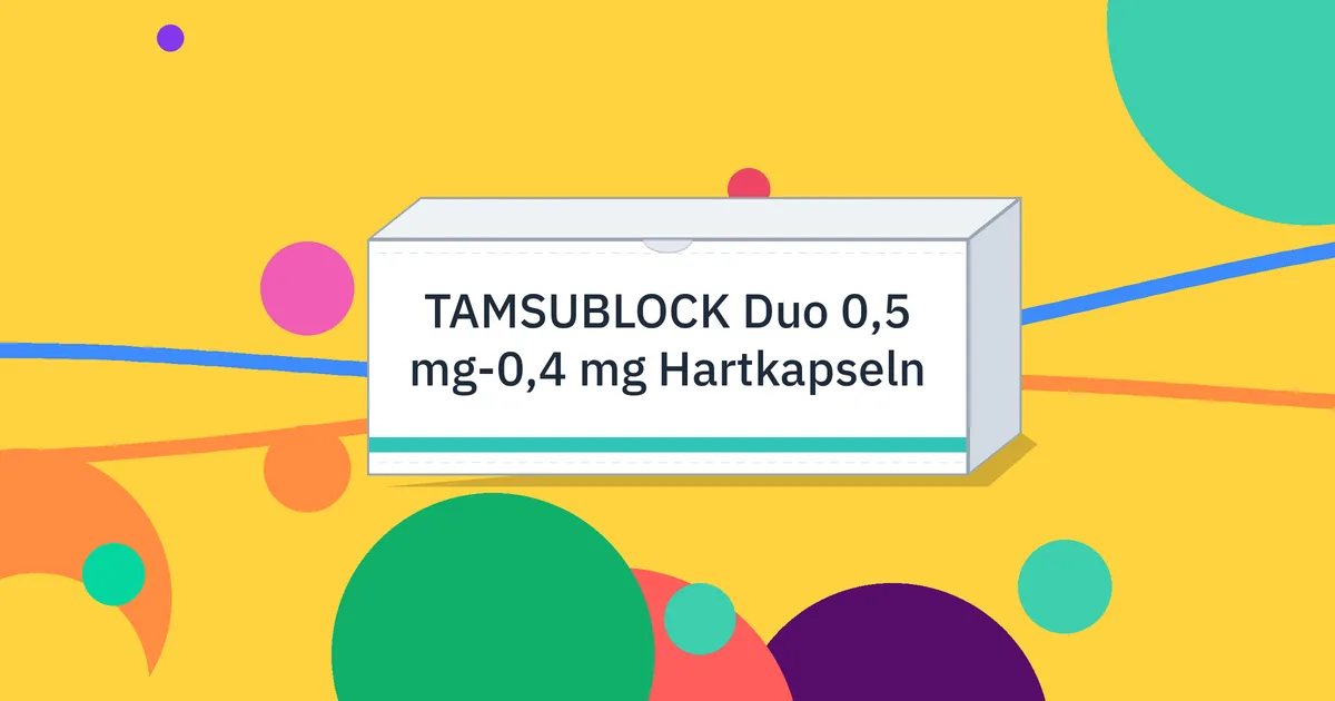 Symbolbild: Packung mit der Aufschrift TAMSUBLOCK Duo 0,5 mg-0,4 mg Hartkapseln (PZN 16239430) – Verfügbarkeit und Bezug in Apotheken in Frankfurt am Main