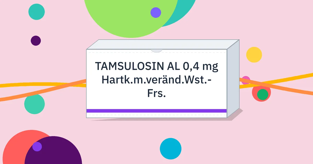 Symbolbild: Packung mit der Aufschrift TAMSULOSIN AL 0,4 mg Hartk.m.veränd.Wst.-Frs. (PZN 11052856) – Verfügbarkeit und Bezug in Apotheken in Frankfurt am Main