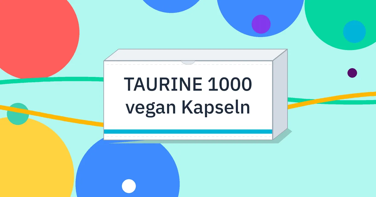 Symbolbild: Packung mit der Aufschrift TAURINE 1000 vegan Kapseln (PZN 18830038) – Verfügbarkeit und Bezug in Apotheken in Frankfurt am Main