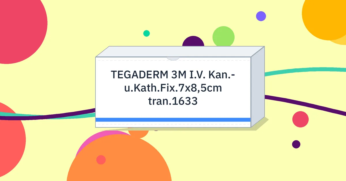 Symbolbild: Packung mit der Aufschrift TEGADERM 3M I.V. Kan.-u.Kath.Fix.7x8,5cm tran.1633 (PZN 17900794) – Verfügbarkeit und Bezug in Apotheken in Frankfurt am Main