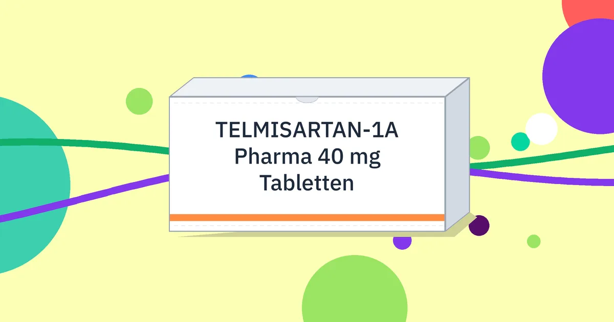 Symbolbild: Packung mit der Aufschrift TELMISARTAN-1A Pharma 40 mg Tabletten (PZN 01620934) – Verfügbarkeit und Bezug in Apotheken in Frankfurt am Main