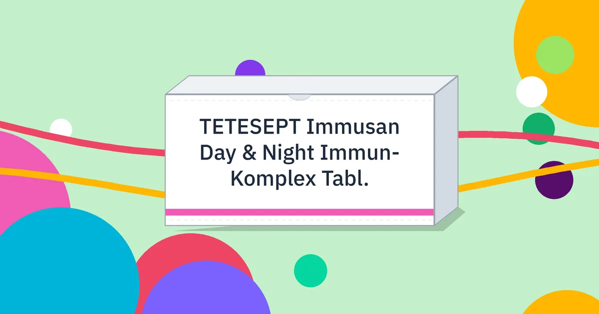 Symbolbild: Packung mit der Aufschrift TETESEPT Immusan Day & Night Immun-Komplex Tabl. (PZN 18458538) – Verfügbarkeit und Bezug in Apotheken in Frankfurt am Main