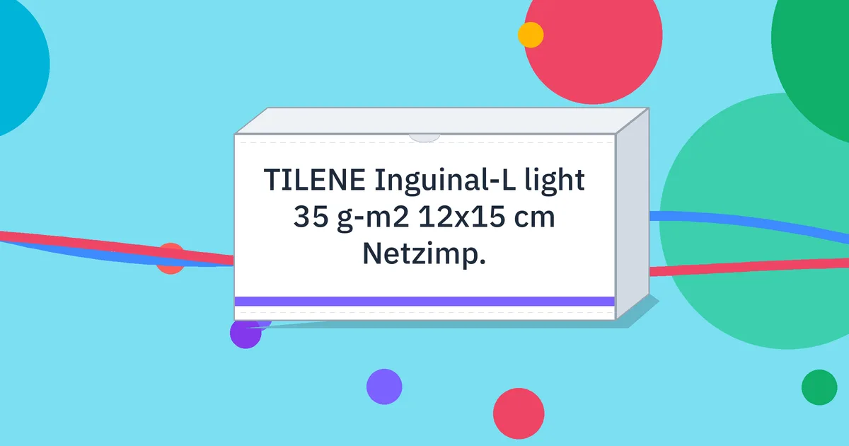 Symbolbild: Packung mit der Aufschrift TILENE Inguinal-L light 35 g-m2 12x15 cm Netzimp. (PZN 18158026) – Verfügbarkeit und Bezug in Apotheken in Frankfurt am Main