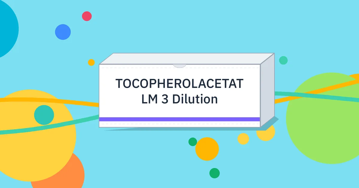 Symbolbild: Packung mit der Aufschrift TOCOPHEROLACETAT LM 3 Dilution (PZN 13224698) – Verfügbarkeit und Bezug in Apotheken in Frankfurt am Main