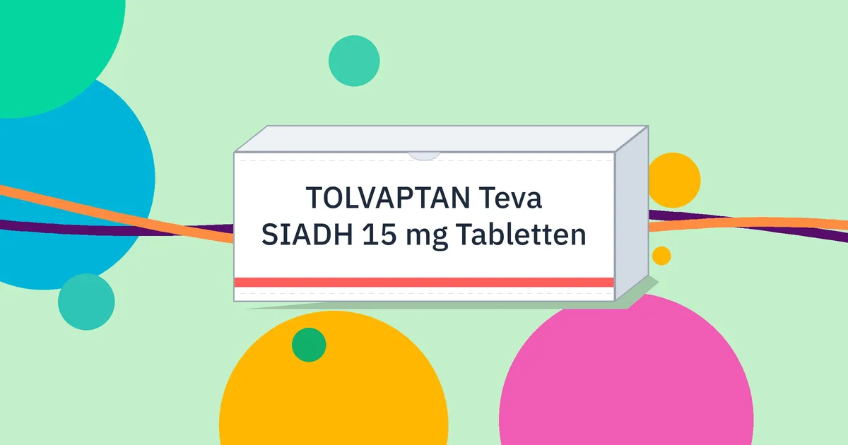 Symbolbild: Packung mit der Aufschrift TOLVAPTAN Teva SIADH 15 mg Tabletten (PZN 19155231) – Verfügbarkeit und Bezug in Apotheken in Frankfurt am Main