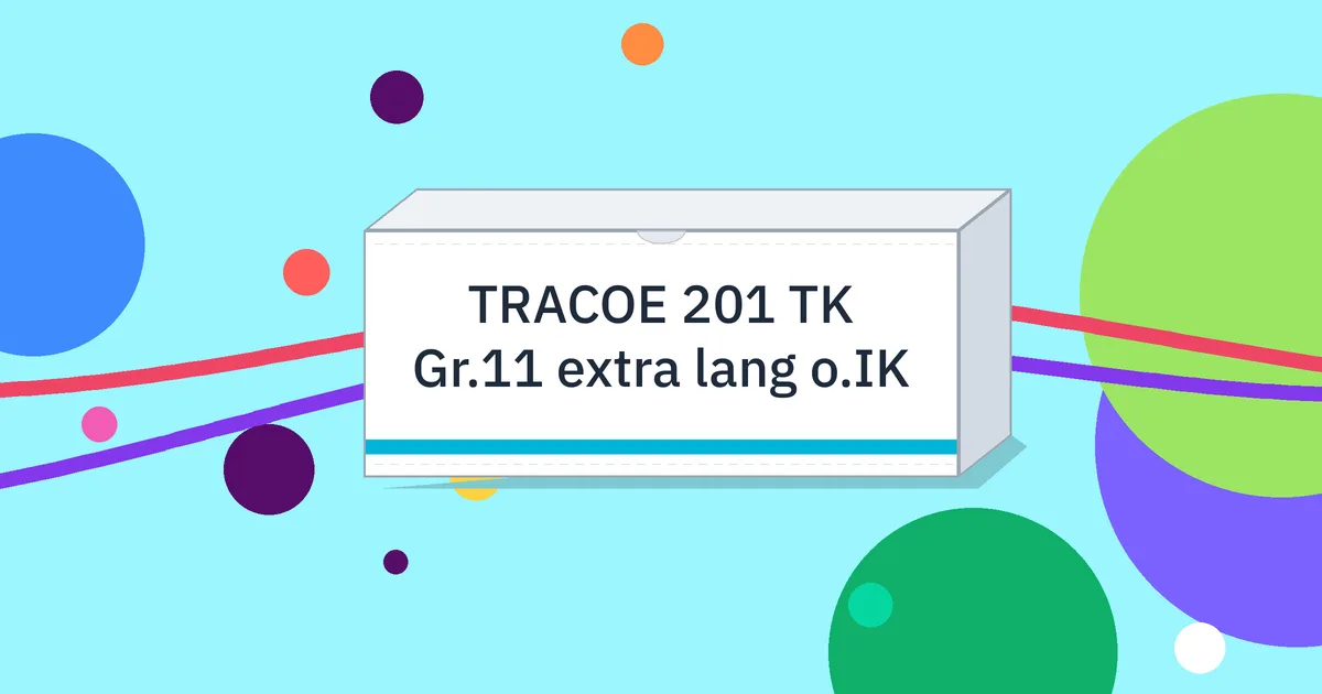 Symbolbild: Packung mit der Aufschrift TRACOE 201 TK Gr.11 extra lang o.IK (PZN 11643439) – Verfügbarkeit und Bezug in Apotheken in Frankfurt am Main