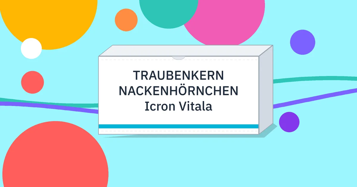 Symbolbild: Packung mit der Aufschrift TRAUBENKERN NACKENHÖRNCHEN Icron Vitala (PZN 02896242) – Verfügbarkeit und Bezug in Apotheken in Frankfurt am Main
