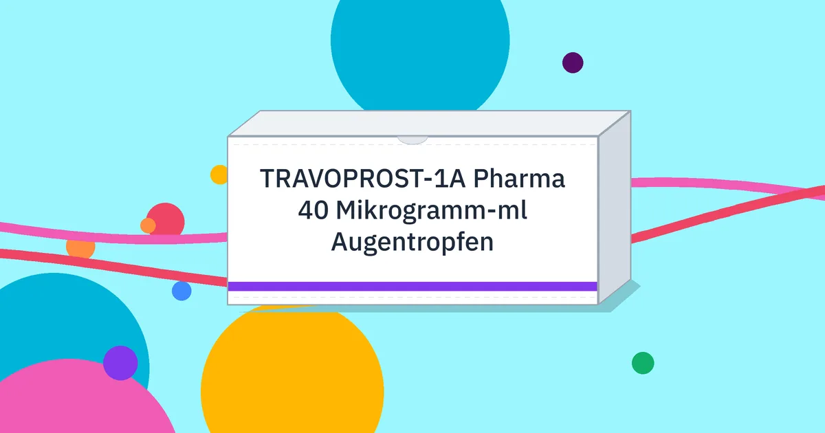 Symbolbild: Packung mit der Aufschrift TRAVOPROST-1A Pharma 40 Mikrogramm-ml Augentropfen (PZN 12388771) – Verfügbarkeit und Bezug in Apotheken in Frankfurt am Main