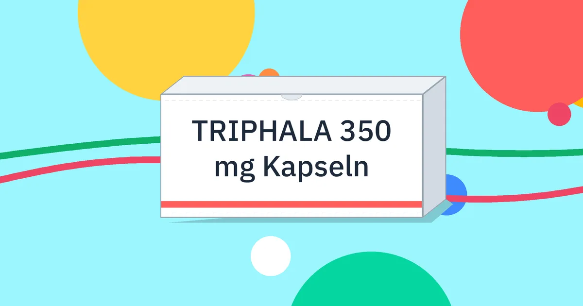 Symbolbild: Packung mit der Aufschrift TRIPHALA 350 mg Kapseln (PZN 17192363) – Verfügbarkeit und Bezug in Apotheken in Frankfurt am Main