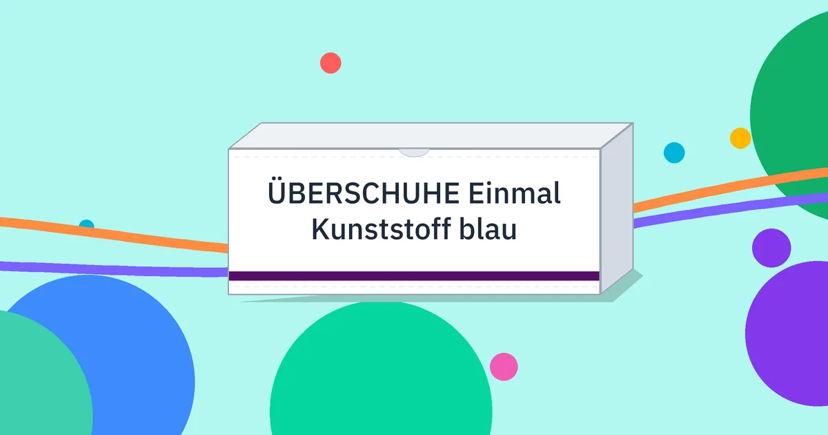 Symbolbild: Packung mit der Aufschrift ÜBERSCHUHE Einmal Kunststoff blau (PZN 01847684) – Verfügbarkeit und Bezug in Apotheken in Frankfurt am Main
