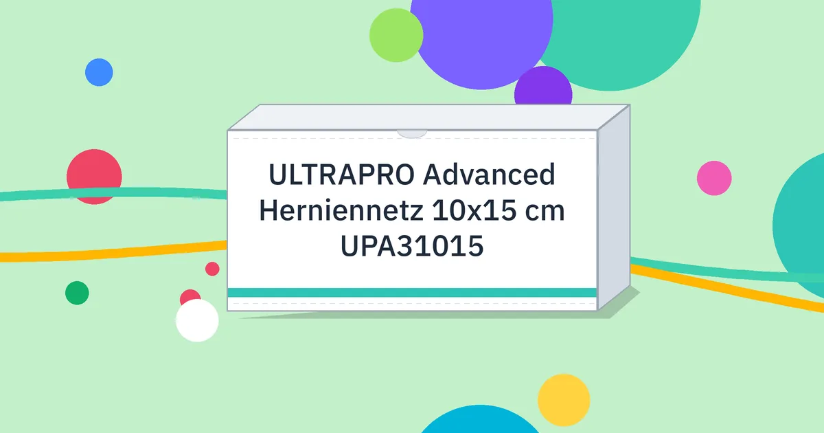 Symbolbild: Packung mit der Aufschrift ULTRAPRO Advanced Herniennetz 10x15 cm UPA31015 (PZN 20855465) – Verfügbarkeit und Bezug in Apotheken in Frankfurt am Main