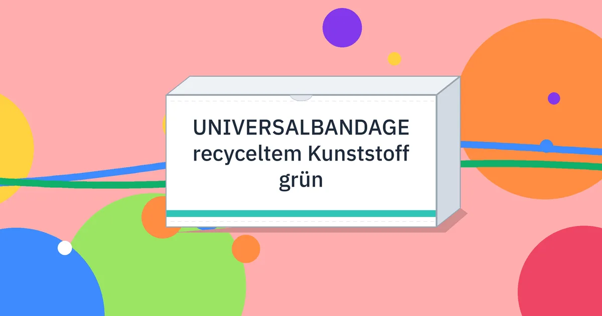 Symbolbild: Packung mit der Aufschrift UNIVERSALBANDAGE recyceltem Kunststoff grün (PZN 20013074) – Verfügbarkeit und Bezug in Apotheken in Frankfurt am Main