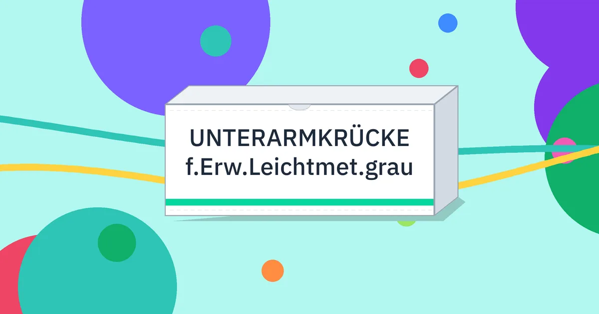 Symbolbild: Packung mit der Aufschrift UNTERARMKRÜCKE f.Erw.Leichtmet.grau (PZN 07466291) – Verfügbarkeit und Bezug in Apotheken in Frankfurt am Main