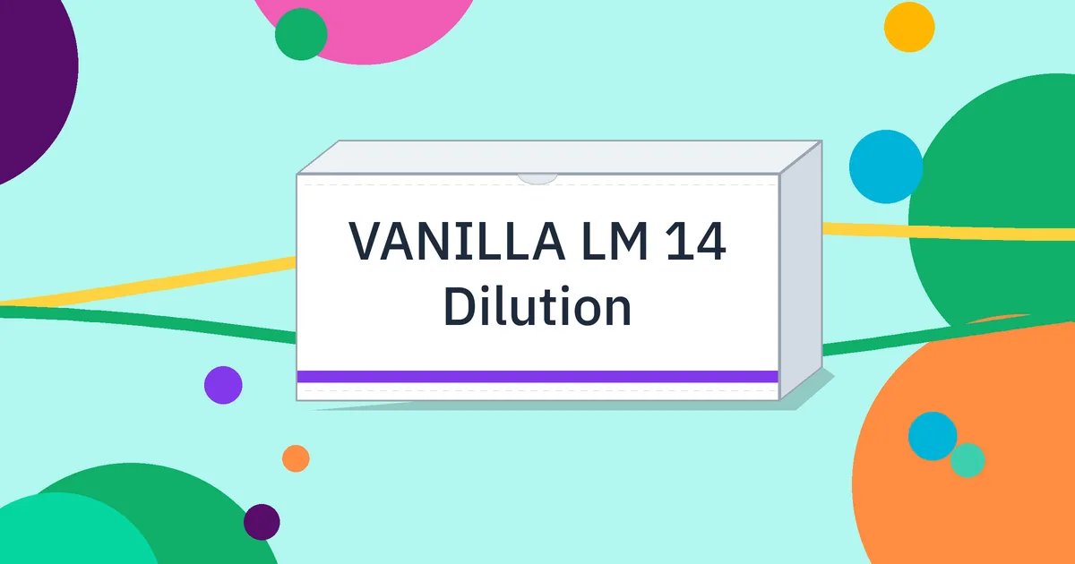 Symbolbild: Packung mit der Aufschrift VANILLA LM 14 Dilution (PZN 13263600) – Verfügbarkeit und Bezug in Apotheken in Frankfurt am Main