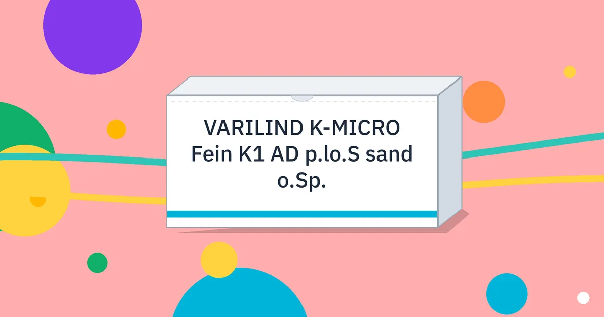 Symbolbild: Packung mit der Aufschrift VARILIND K-MICRO Fein K1 AD p.lo.S sand o.Sp. (PZN 20557288) – Verfügbarkeit und Bezug in Apotheken in Frankfurt am Main
