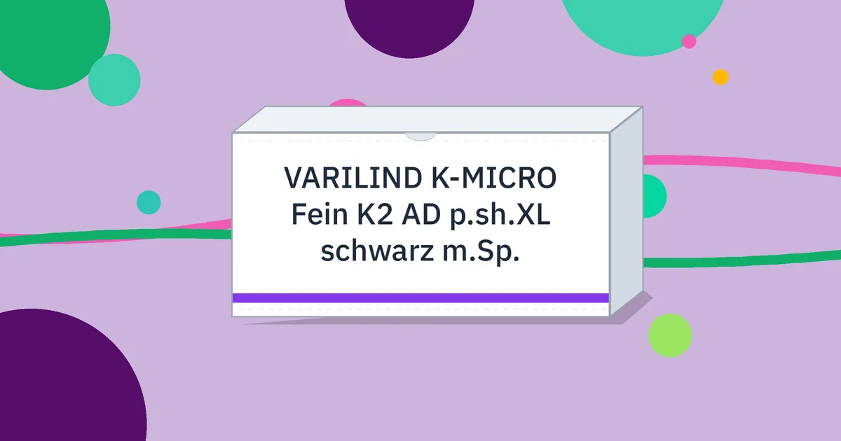 Symbolbild: Packung mit der Aufschrift VARILIND K-MICRO Fein K2 AD p.sh.XL schwarz m.Sp. (PZN 20559034) – Verfügbarkeit und Bezug in Apotheken in Frankfurt am Main