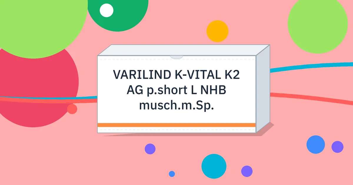 Symbolbild: Packung mit der Aufschrift VARILIND K-VITAL K2 AG p.short L NHB musch.m.Sp. (PZN 20565508) – Verfügbarkeit und Bezug in Apotheken in Frankfurt am Main