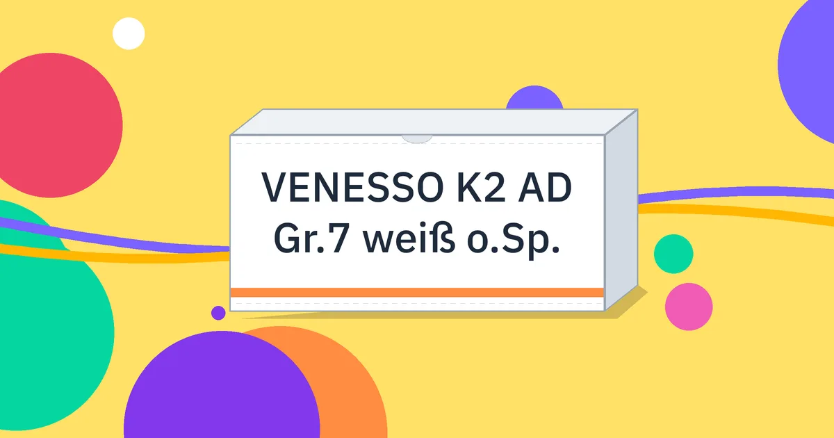 Symbolbild: Packung mit der Aufschrift VENESSO K2 AD Gr.7 weiß o.Sp. (PZN 03260434) – Verfügbarkeit und Bezug in Apotheken in Frankfurt am Main