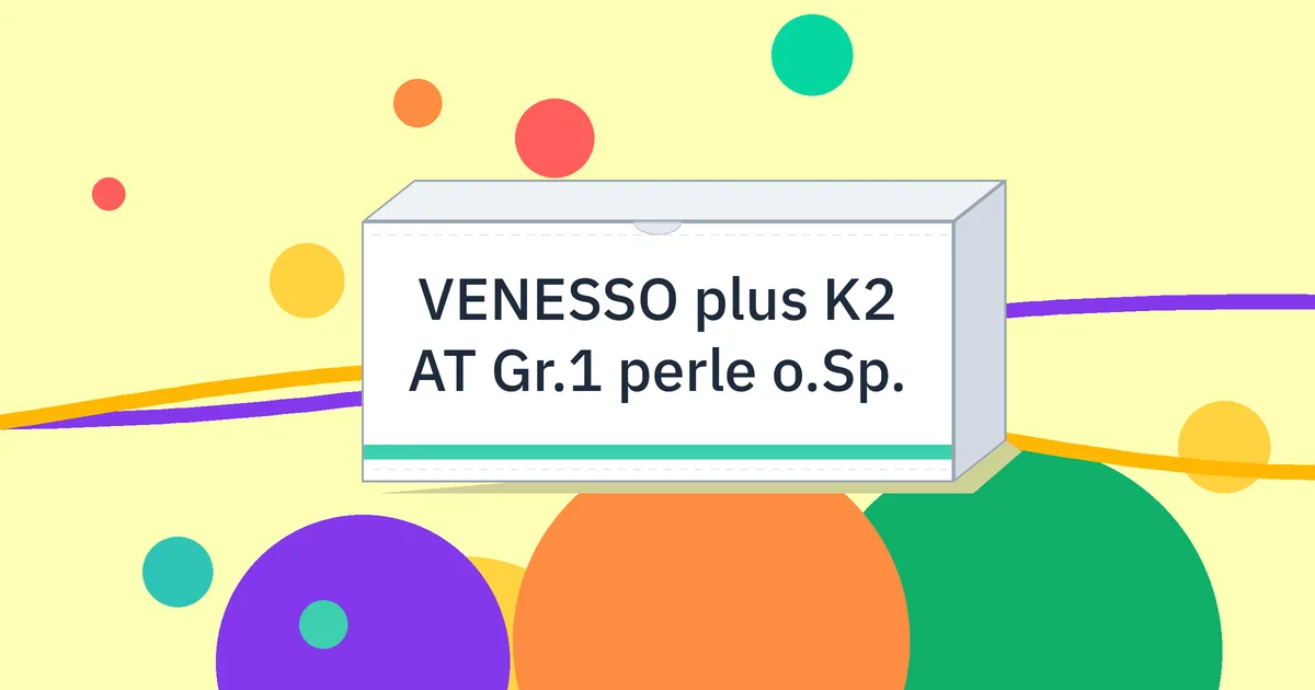 Symbolbild: Packung mit der Aufschrift VENESSO plus K2 AT Gr.1 perle o.Sp. (PZN 03288148) – Verfügbarkeit und Bezug in Apotheken in Frankfurt am Main