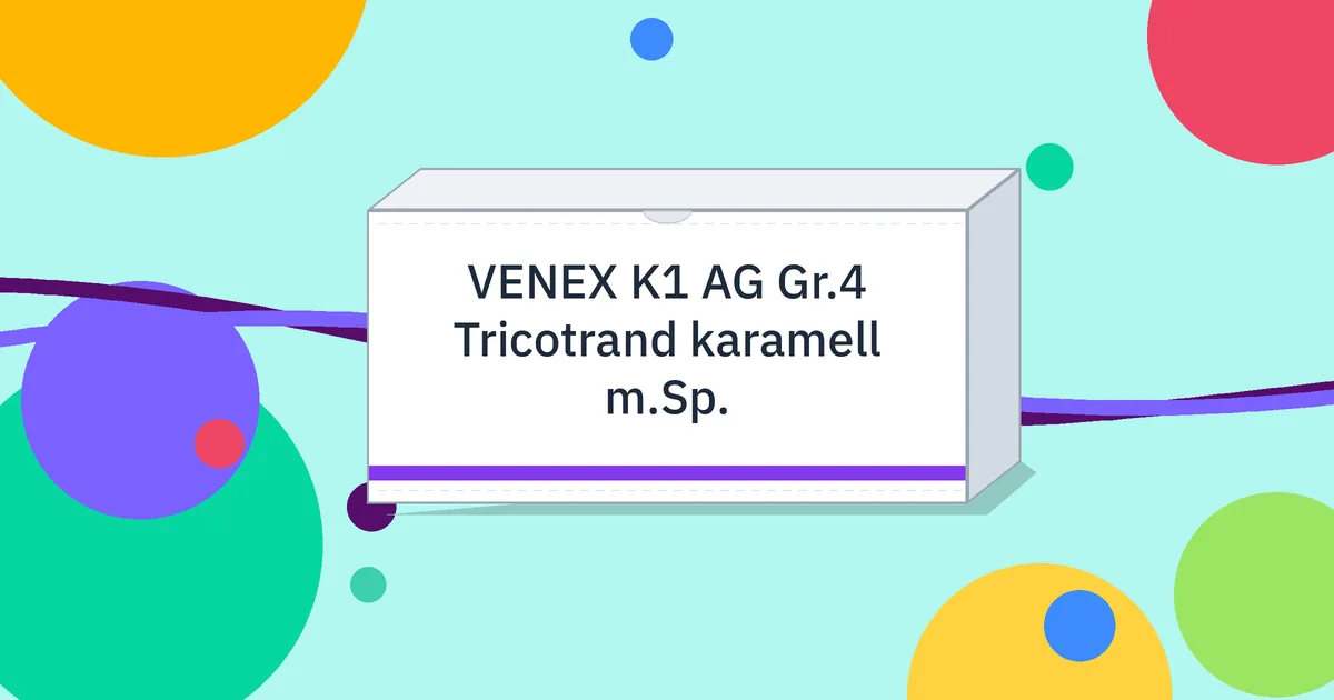 Symbolbild: Packung mit der Aufschrift VENEX K1 AG Gr.4 Tricotrand karamell m.Sp. (PZN 13762645) – Verfügbarkeit und Bezug in Apotheken in Frankfurt am Main