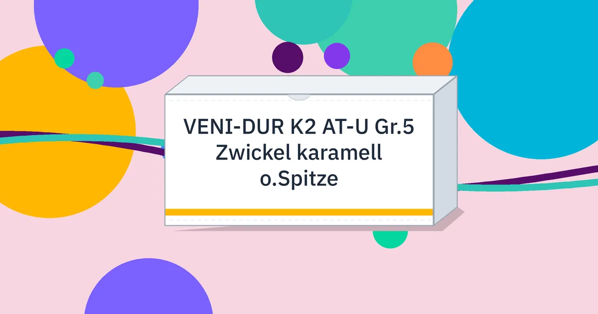 Symbolbild: Packung mit der Aufschrift VENI-DUR K2 AT-U Gr.5 Zwickel karamell o.Spitze (PZN 13759028) – Verfügbarkeit und Bezug in Apotheken in Frankfurt am Main
