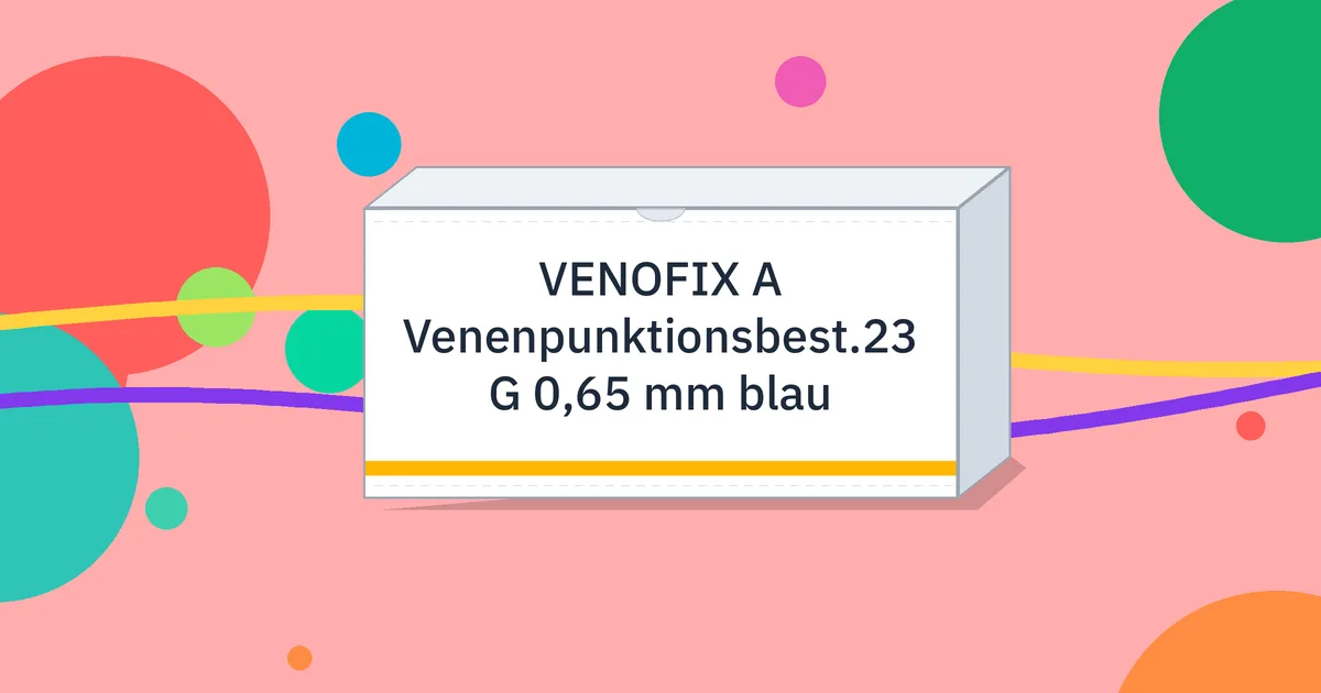 Symbolbild: Packung mit der Aufschrift VENOFIX A Venenpunktionsbest.23 G 0,65 mm blau (PZN 08482211) – Verfügbarkeit und Bezug in Apotheken in Frankfurt am Main