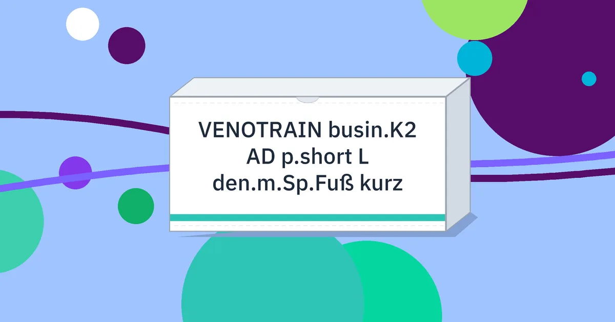 Symbolbild: Packung mit der Aufschrift VENOTRAIN busin.K2 AD p.short L den.m.Sp.Fuß kurz (PZN 19057847) – Verfügbarkeit und Bezug in Apotheken in Frankfurt am Main