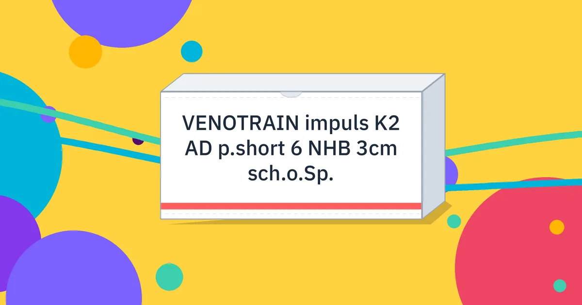 Symbolbild: Packung mit der Aufschrift VENOTRAIN impuls K2 AD p.short 6 NHB 3cm sch.o.Sp. (PZN 00656692) – Verfügbarkeit und Bezug in Apotheken in Frankfurt am Main
