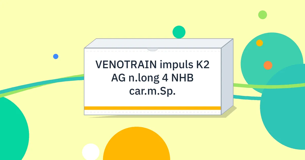 Symbolbild: Packung mit der Aufschrift VENOTRAIN impuls K2 AG n.long 4 NHB car.m.Sp. (PZN 00505651) – Verfügbarkeit und Bezug in Apotheken in Frankfurt am Main
