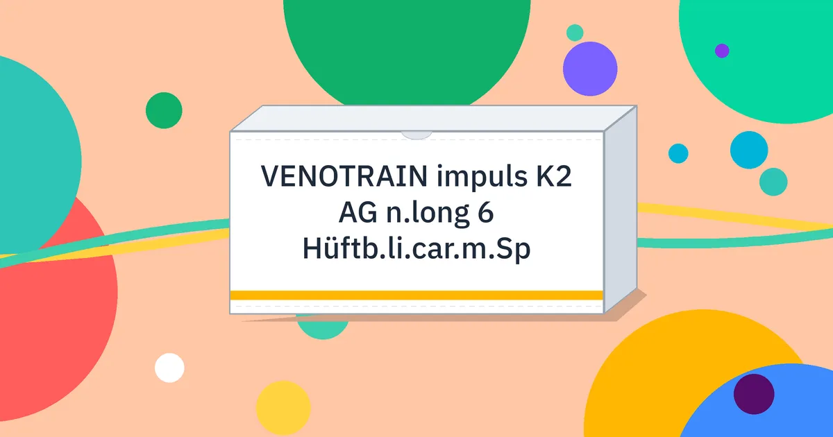 Symbolbild: Packung mit der Aufschrift VENOTRAIN impuls K2 AG n.long 6 Hüftb.li.car.m.Sp (PZN 10294511) – Verfügbarkeit und Bezug in Apotheken in Frankfurt am Main