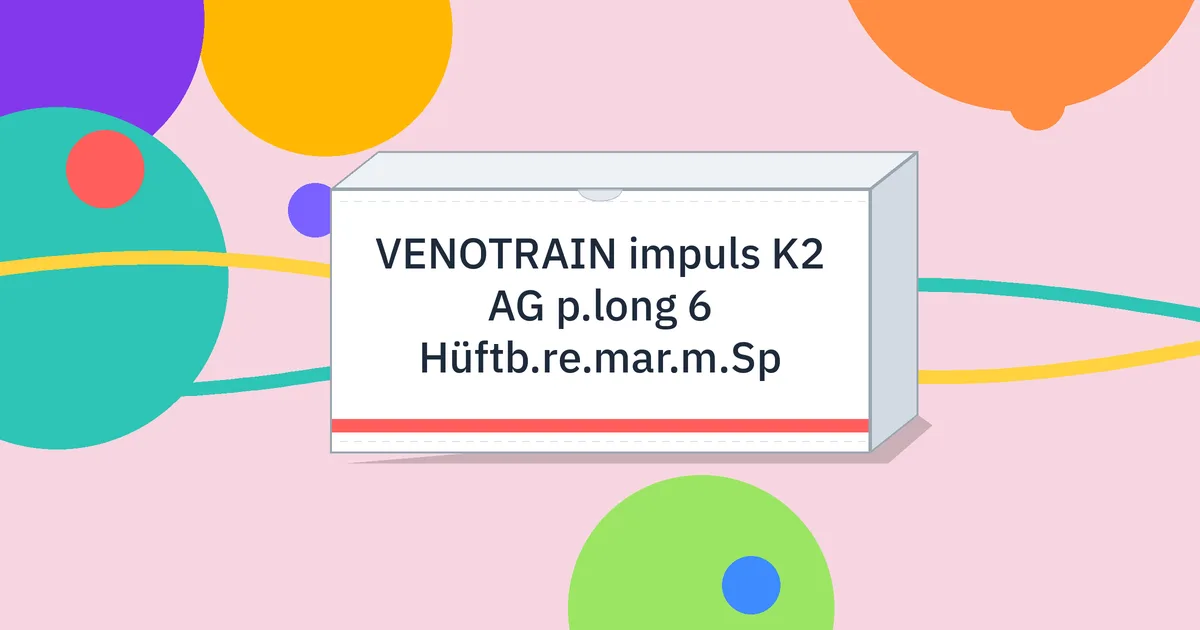 Symbolbild: Packung mit der Aufschrift VENOTRAIN impuls K2 AG p.long 6 Hüftb.re.mar.m.Sp (PZN 15216651) – Verfügbarkeit und Bezug in Apotheken in Frankfurt am Main