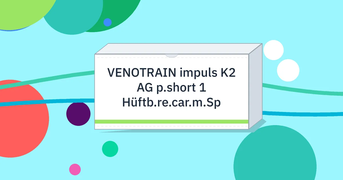 Symbolbild: Packung mit der Aufschrift VENOTRAIN impuls K2 AG p.short 1 Hüftb.re.car.m.Sp (PZN 10292765) – Verfügbarkeit und Bezug in Apotheken in Frankfurt am Main