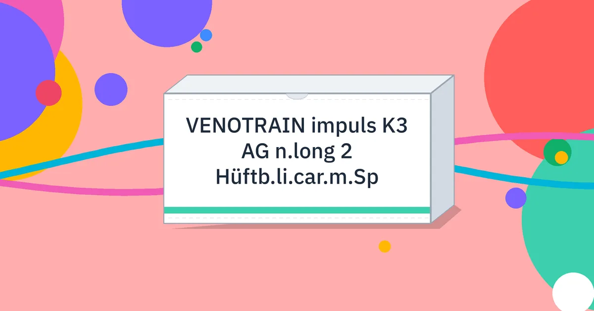 Symbolbild: Packung mit der Aufschrift VENOTRAIN impuls K3 AG n.long 2 Hüftb.li.car.m.Sp (PZN 10295321) – Verfügbarkeit und Bezug in Apotheken in Frankfurt am Main