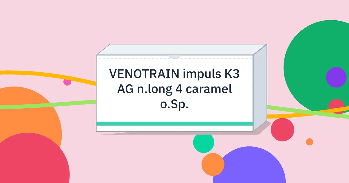Symbolbild: Packung mit der Aufschrift VENOTRAIN impuls K3 AG n.long 4 caramel o.Sp. (PZN 08421273) – Verfügbarkeit und Bezug in Apotheken in Frankfurt am Main