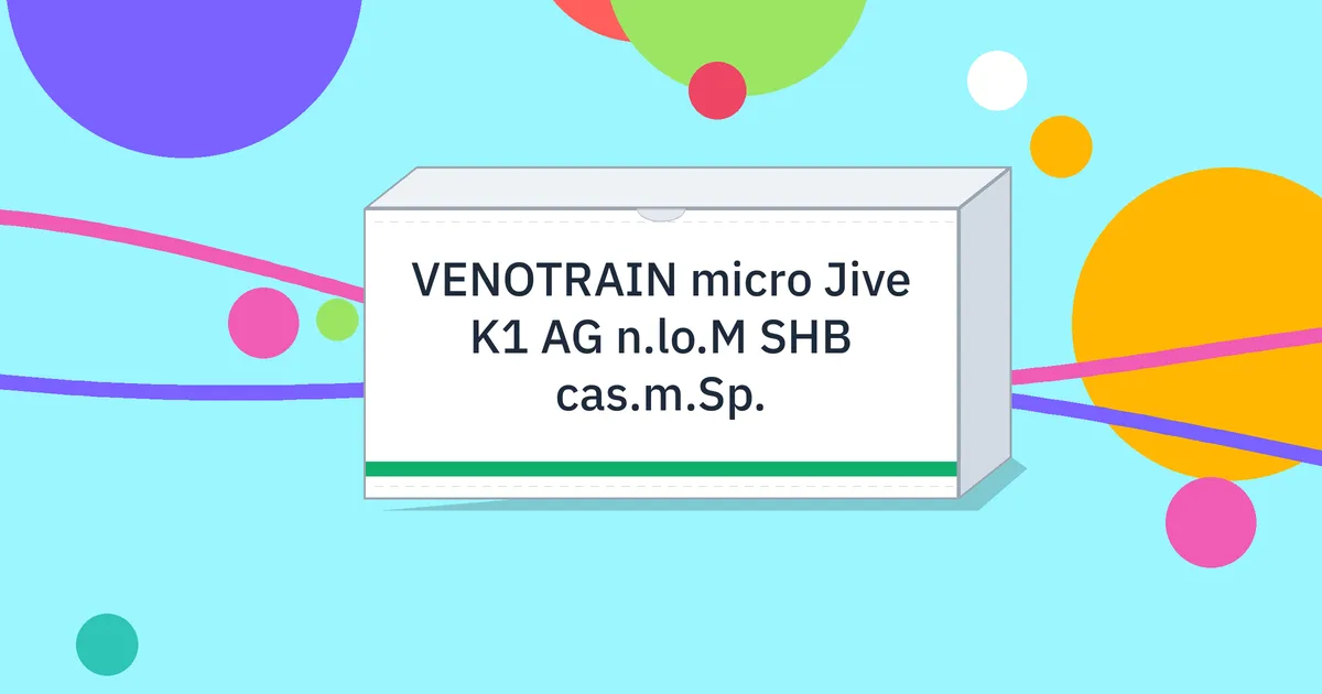 Symbolbild: Packung mit der Aufschrift VENOTRAIN micro Jive K1 AG n.lo.M SHB cas.m.Sp. (PZN 20767057) – Verfügbarkeit und Bezug in Apotheken in Frankfurt am Main