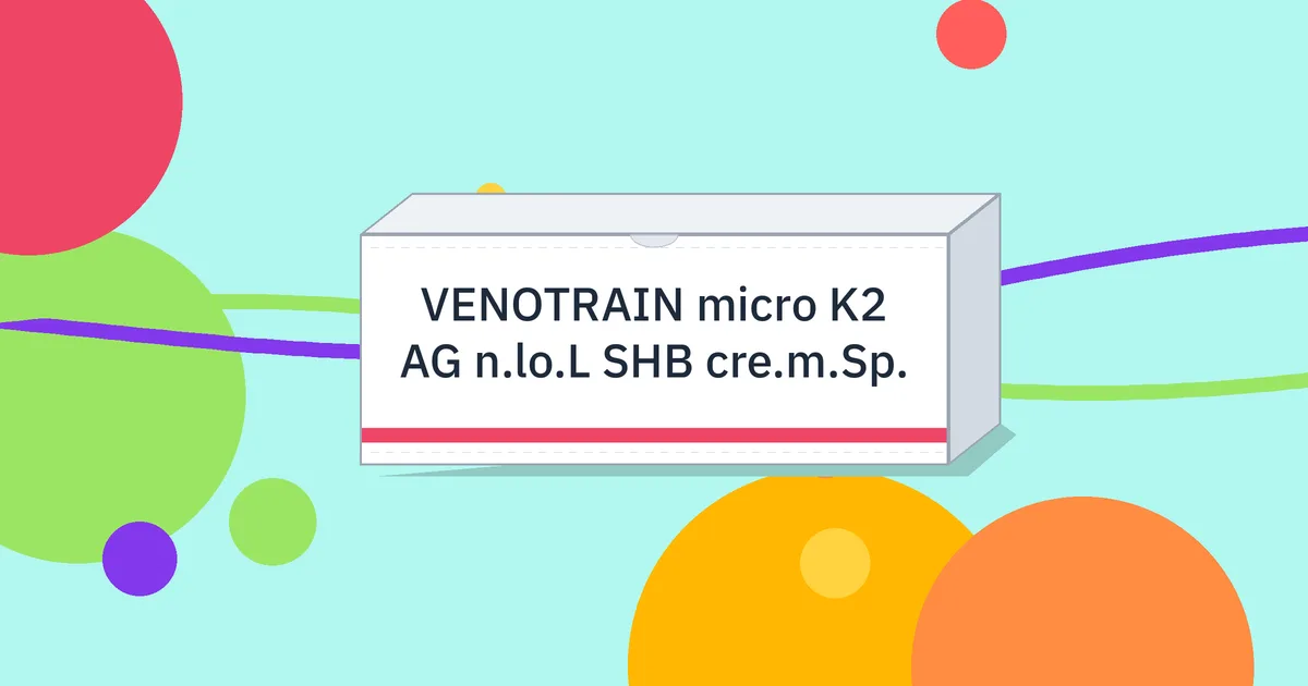 Symbolbild: Packung mit der Aufschrift VENOTRAIN micro K2 AG n.lo.L SHB cre.m.Sp. (PZN 00416634) – Verfügbarkeit und Bezug in Apotheken in Frankfurt am Main