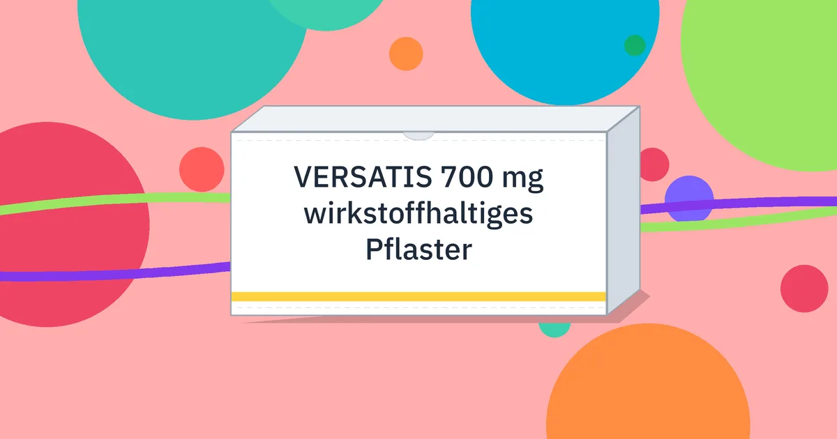 Symbolbild: Packung mit der Aufschrift VERSATIS 700 mg wirkstoffhaltiges Pflaster (PZN 17870001) – Verfügbarkeit und Bezug in Apotheken in Frankfurt am Main