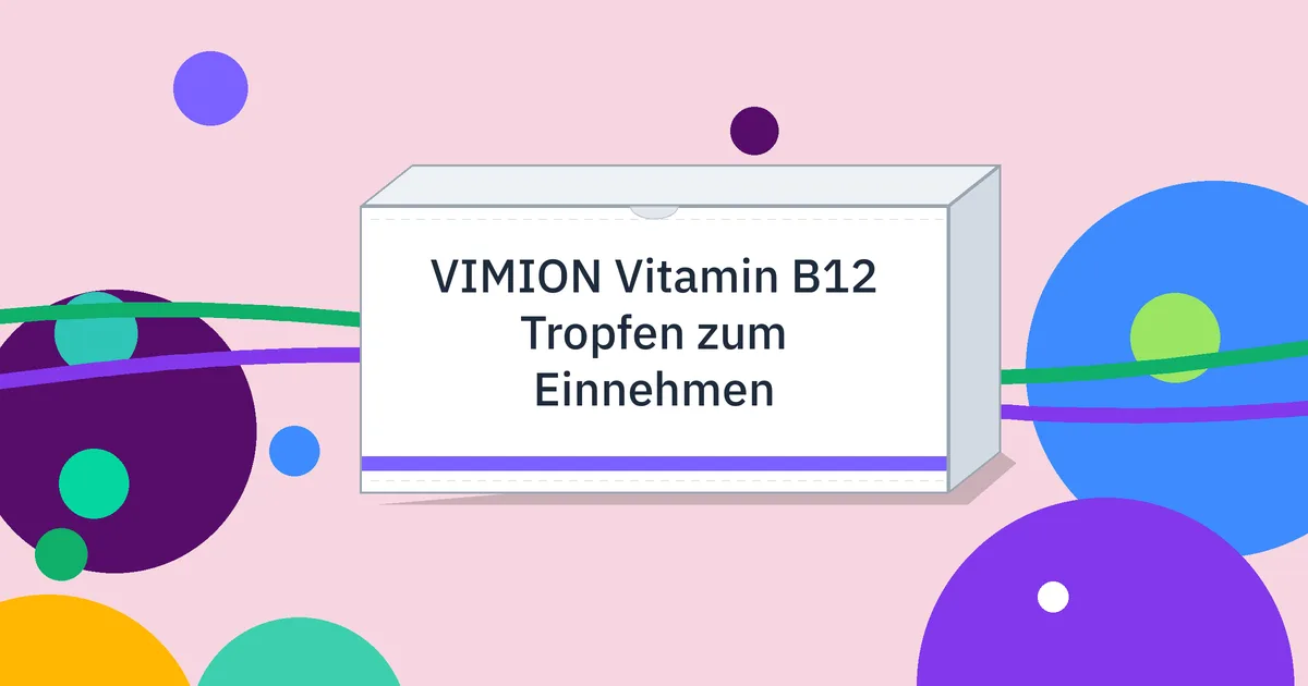 Symbolbild: Packung mit der Aufschrift VIMION Vitamin B12 Tropfen zum Einnehmen (PZN 19919556) – Verfügbarkeit und Bezug in Apotheken in Frankfurt am Main