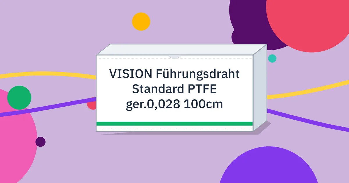 Symbolbild: Packung mit der Aufschrift VISION Führungsdraht Standard PTFE ger.0,028 100cm (PZN 18103746) – Verfügbarkeit und Bezug in Apotheken in Frankfurt am Main