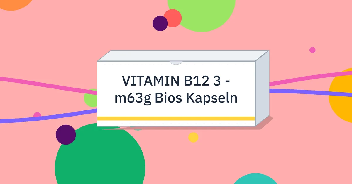 Symbolbild: Packung mit der Aufschrift VITAMIN B12 3 -m63g Bios Kapseln (PZN 06054741) – Verfügbarkeit und Bezug in Apotheken in Frankfurt am Main
