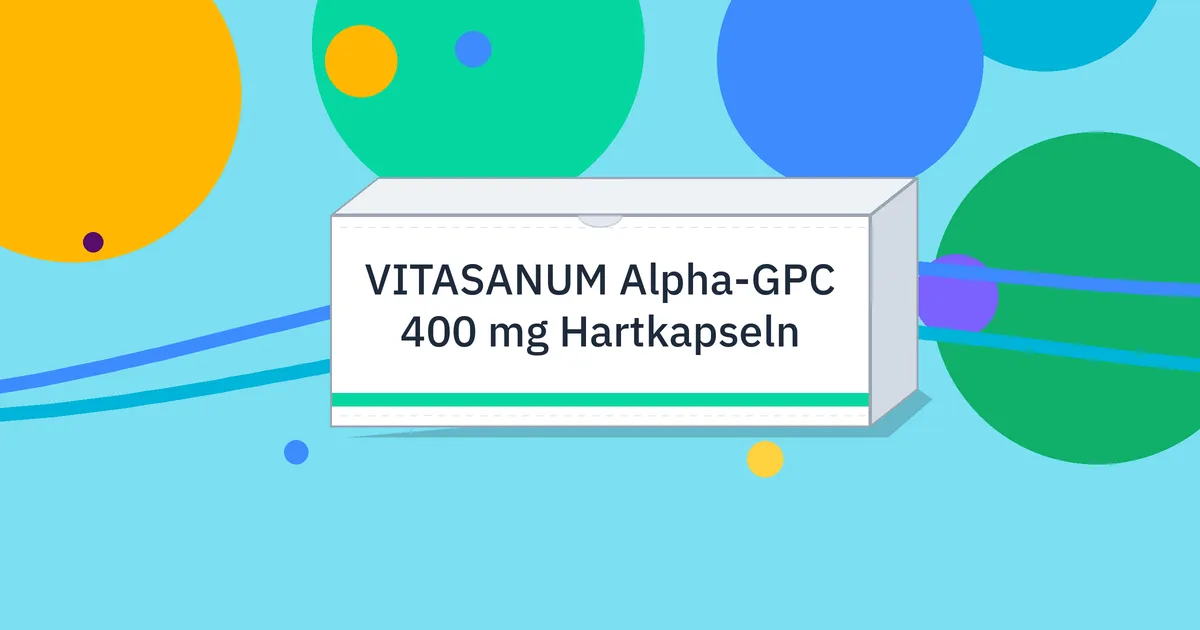 Symbolbild: Packung mit der Aufschrift VITASANUM Alpha-GPC 400 mg Hartkapseln (PZN 19470547) – Verfügbarkeit und Bezug in Apotheken in Frankfurt am Main