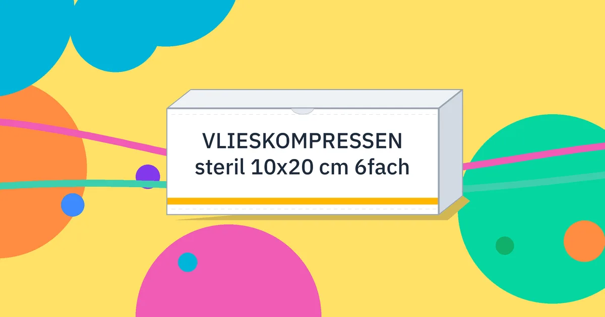 Symbolbild: Packung mit der Aufschrift VLIESKOMPRESSEN steril 10x20 cm 6fach (PZN 18020954) – Verfügbarkeit und Bezug in Apotheken in Frankfurt am Main