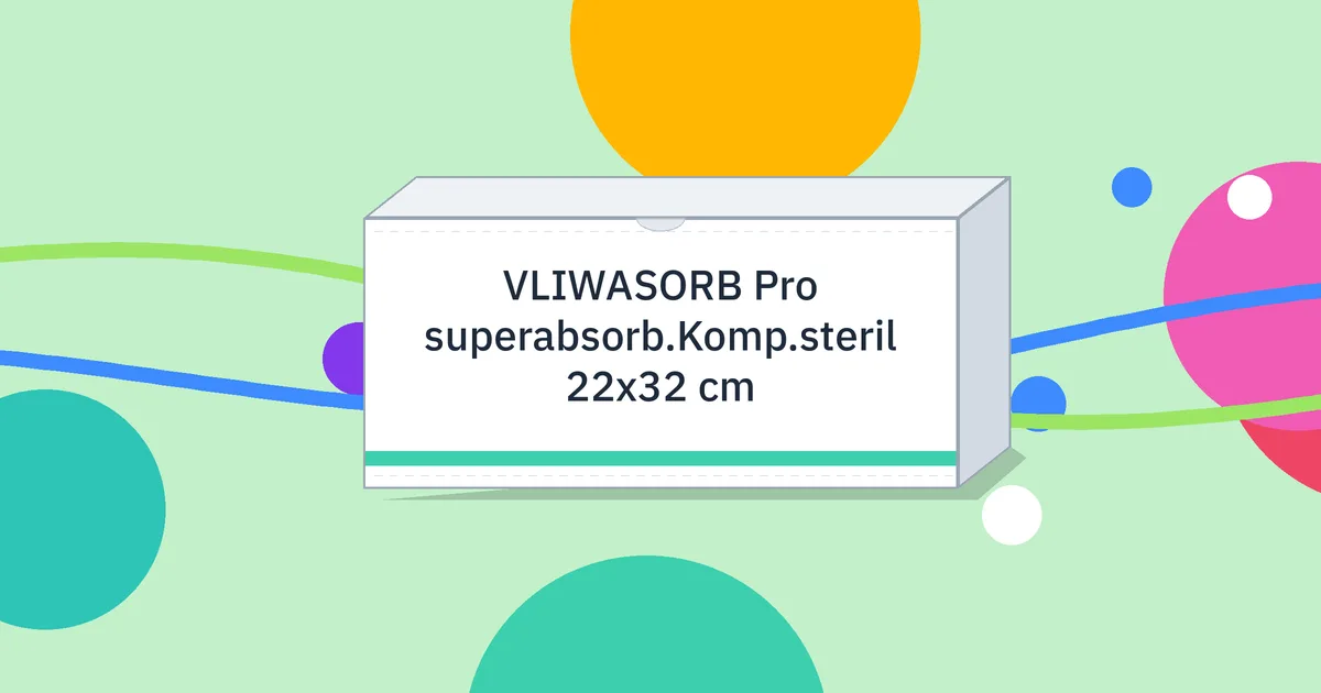 Symbolbild: Packung mit der Aufschrift VLIWASORB Pro superabsorb.Komp.steril 22x32 cm (PZN 17435386) – Verfügbarkeit und Bezug in Apotheken in Frankfurt am Main