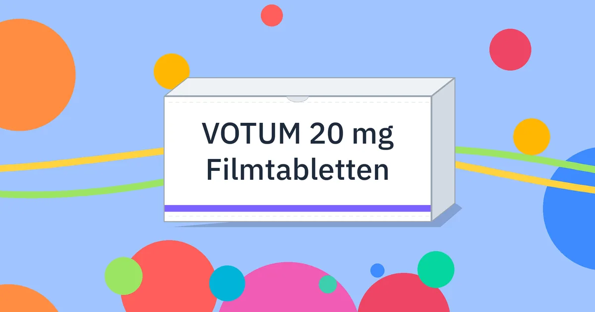 Symbolbild: Packung mit der Aufschrift VOTUM 20 mg Filmtabletten (PZN 02170137) – Verfügbarkeit und Bezug in Apotheken in Frankfurt am Main