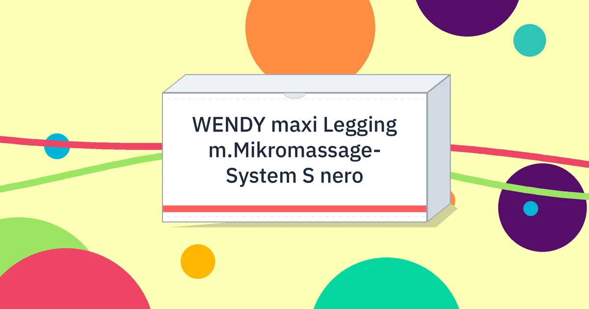 Symbolbild: Packung mit der Aufschrift WENDY maxi Legging m.Mikromassage-System S nero (PZN 16191634) – Verfügbarkeit und Bezug in Apotheken in Frankfurt am Main