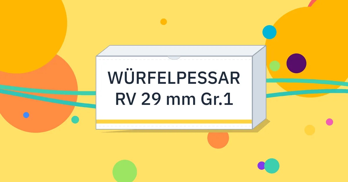 Symbolbild: Packung mit der Aufschrift WÜRFELPESSAR RV 29 mm Gr.1 (PZN 07286146) – Verfügbarkeit und Bezug in Apotheken in Frankfurt am Main